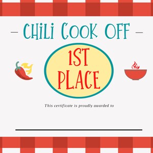 Chili Cook off Party Printables, Score Cards, Award Certificates ...