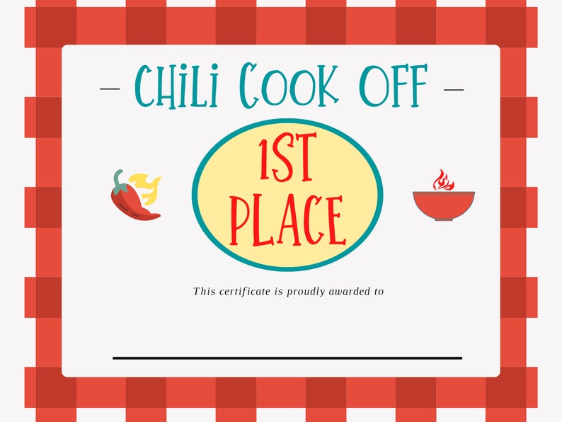 Chili Cook off Party Printables, Score Cards, Award Certificates ...