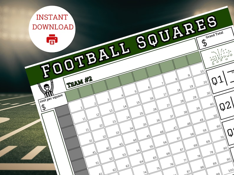 Printable Football Squares, Super Bowl Squares, Football Game, Football ...