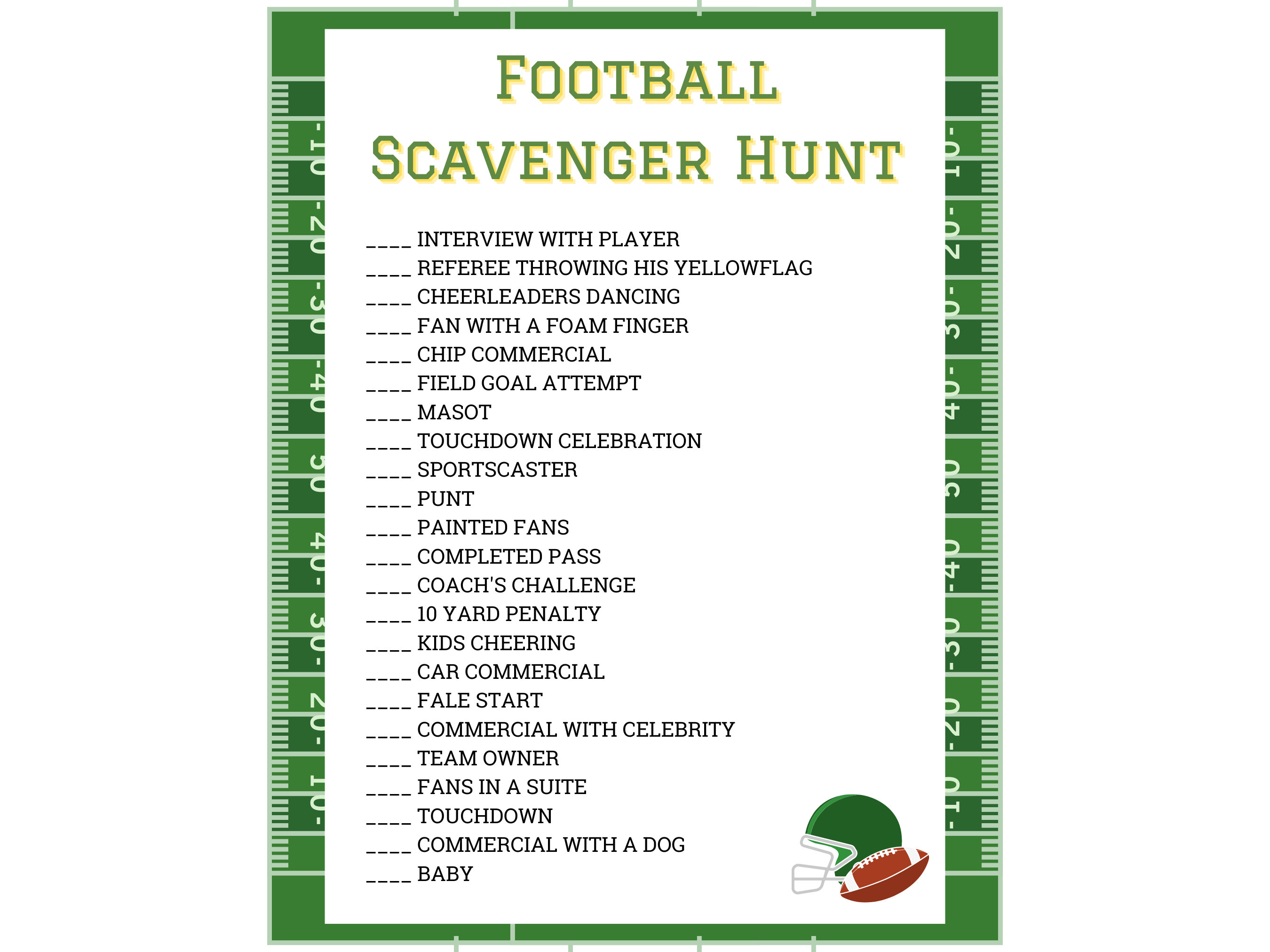 Football Game | Scavenger Hunt | Football Party Game | Super Bowl ...