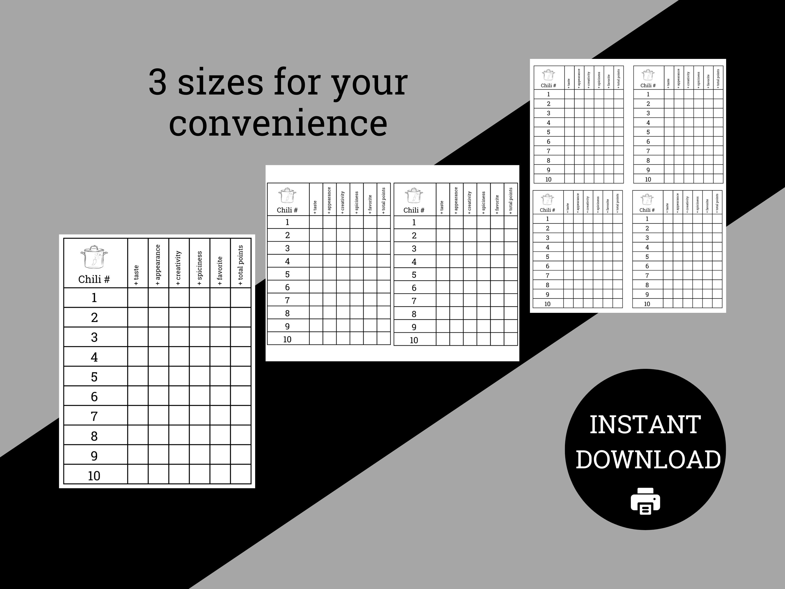 Chili Cook-off Scorecards, Printable Judging Ballot (digital Download ...