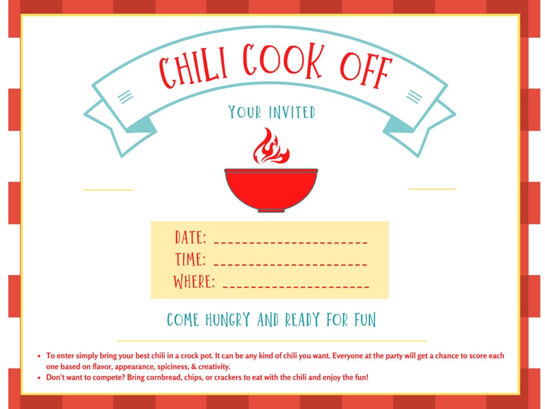 Chili Cook off Party Printables, Score Cards, Award Certificates ...