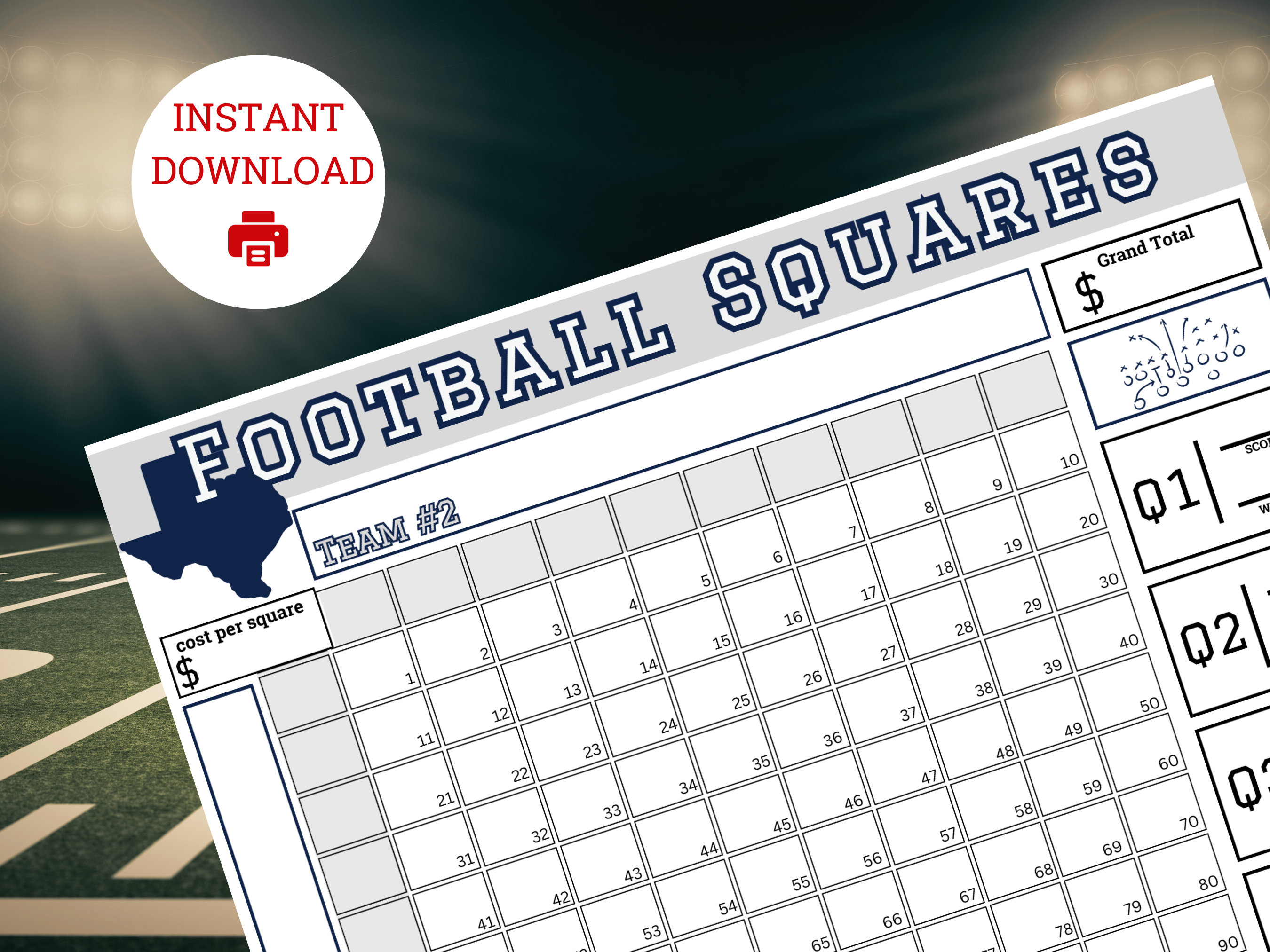 Printable Football Squares, Super Bowl Squares, Football Game, Football ...