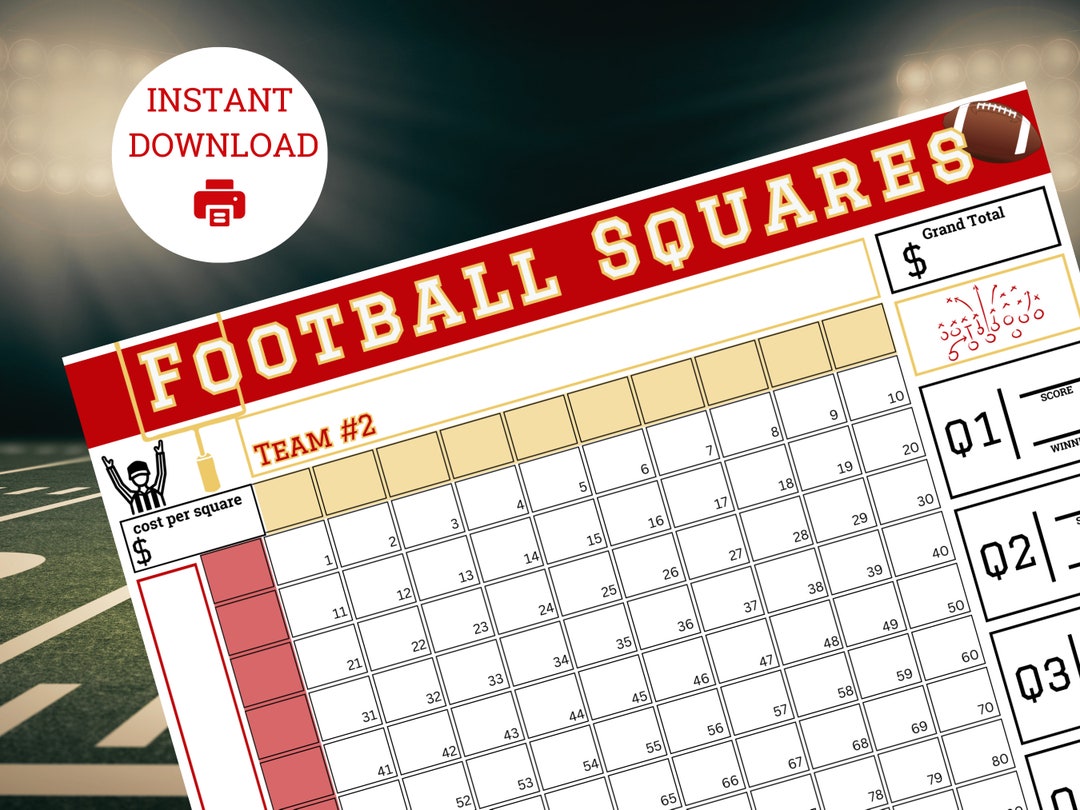 Printable Football Squares, Super Bowl Squares, Football Game, Football ...