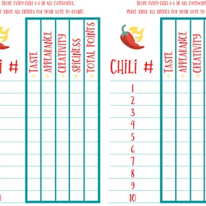 Chili Cook off Party Printables, Score Cards, Award Certificates ...