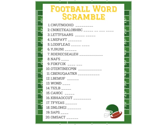 Football Game Word Scramble Football Party Game Super - Etsy