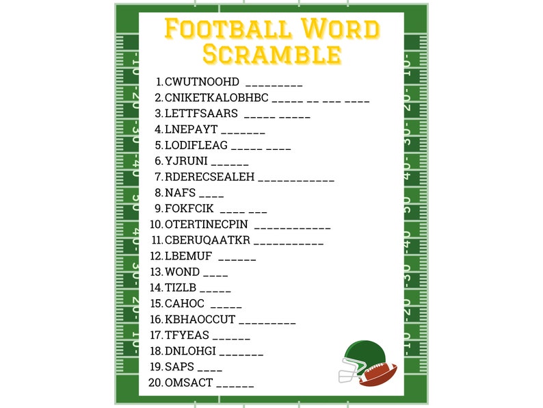 Football Game | Word Scramble | Football Party Game | Super Bowl Sunday ...