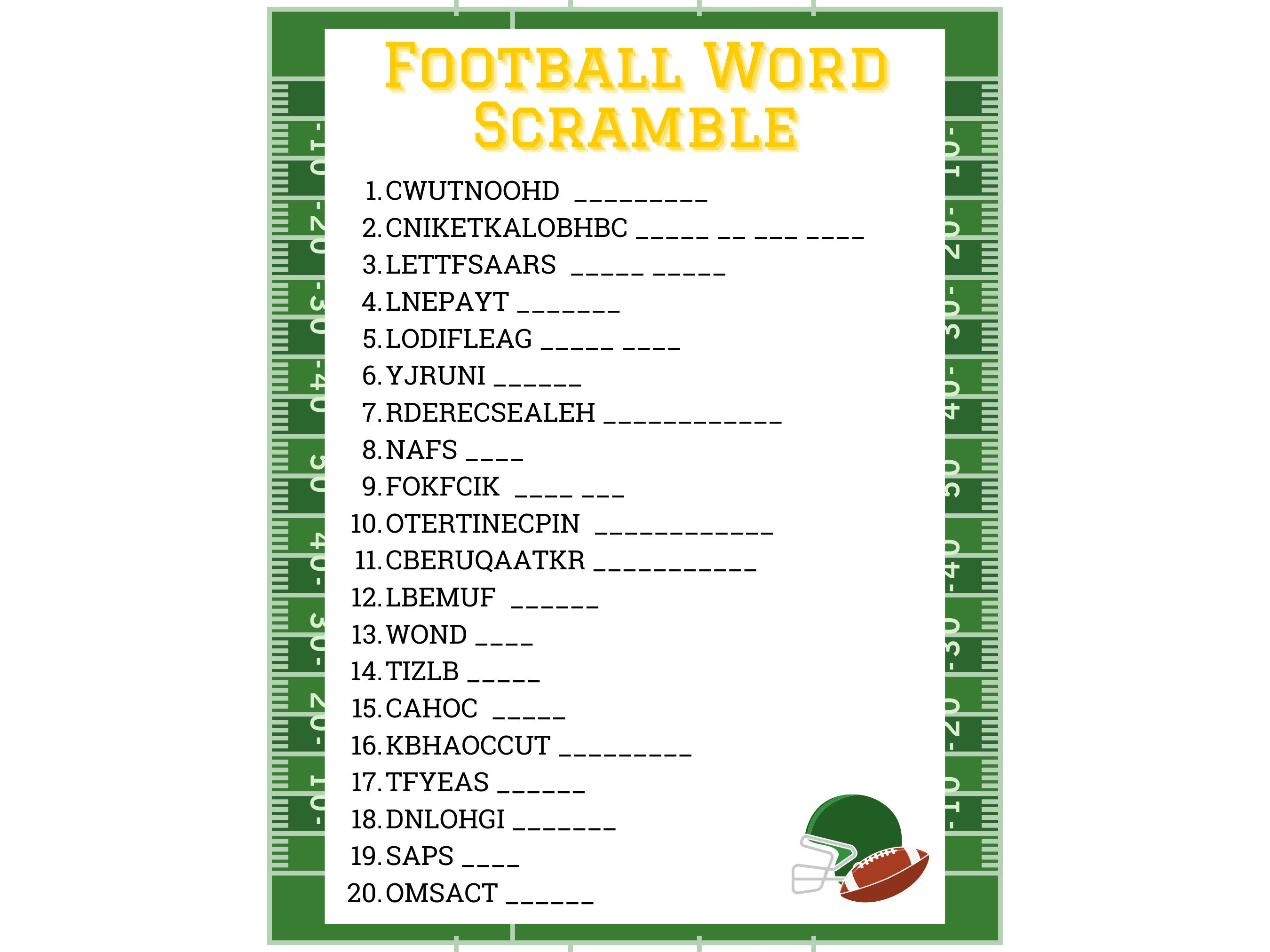 Football Game | Word Scramble | Football Party Game | Super Bowl Sunday ...