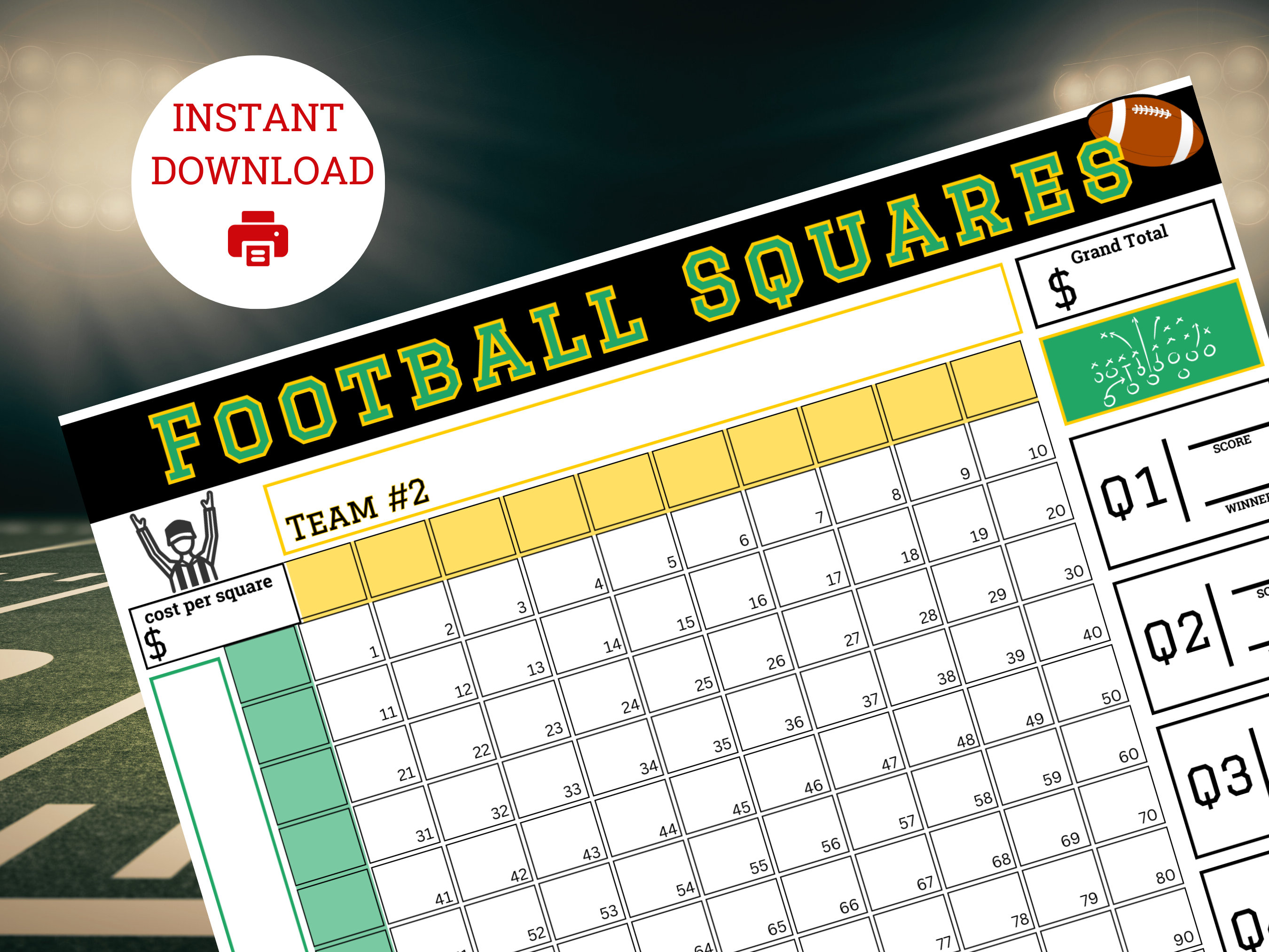 Printable Football Squares Template for Game Day (PDF Download) - Etsy