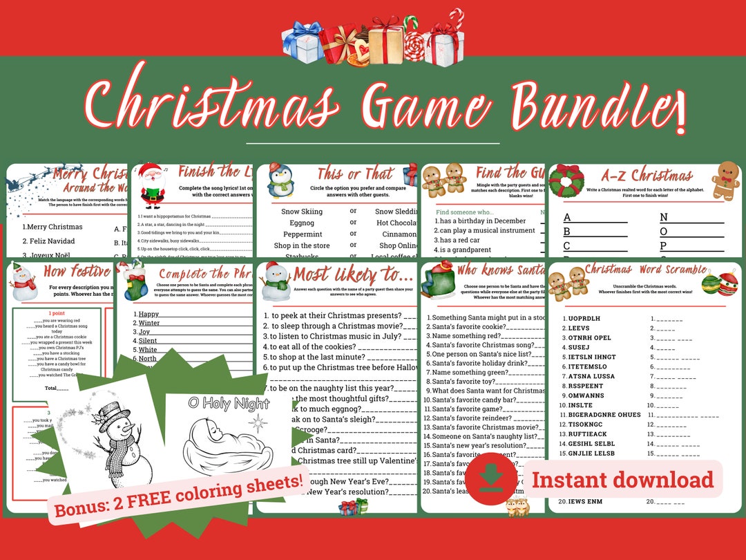Christmas Activity Pack Holiday Game Bundle Christmas Game - Etsy