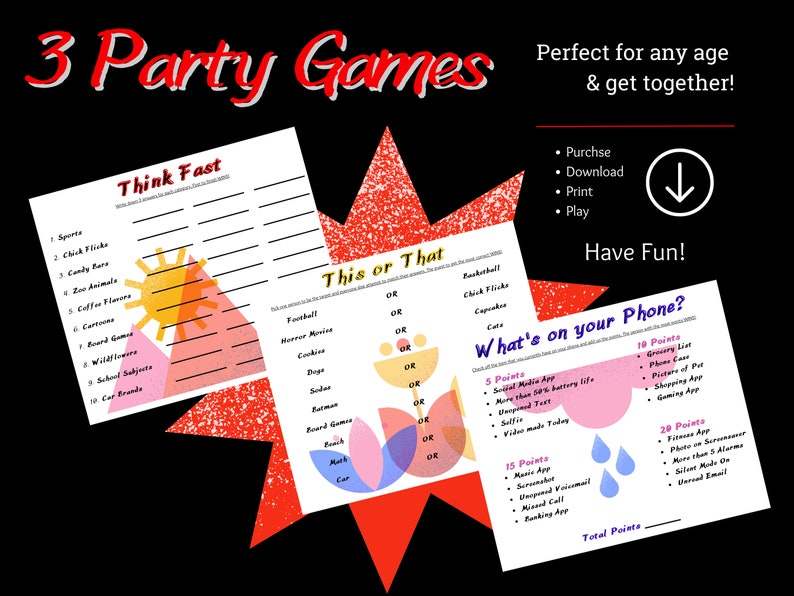 Printable Party Games, Digital Download Games, Office Party Games ...
