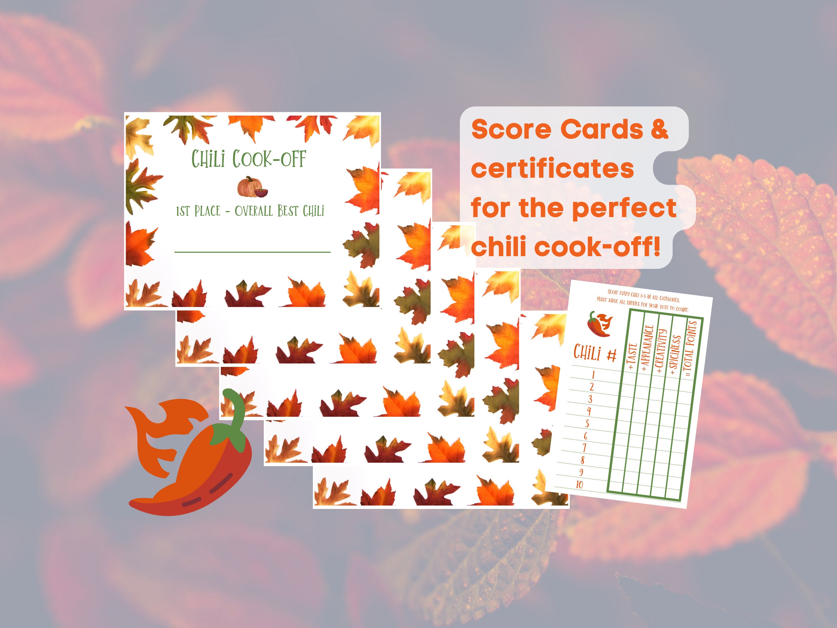Fall Chili Cook-off Scorecards & Certificates (printable) - Etsy