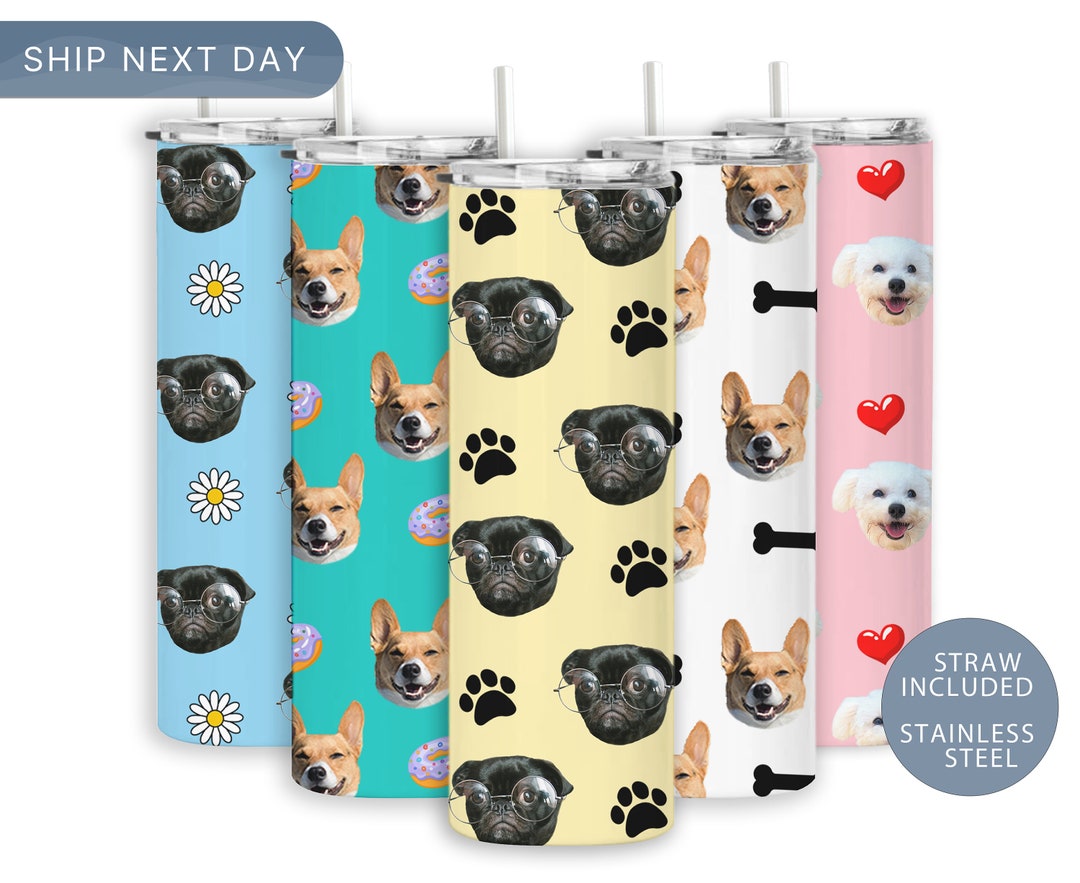 Personalized Dog Paw Photo Tumbler With Straw, Custom Dog Tumbler, Dog ...