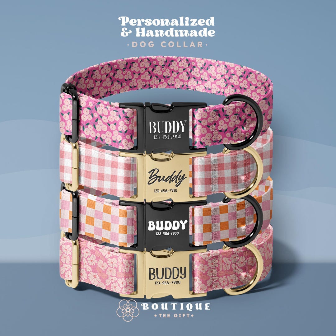 Personalized Dog Collar, Handmade Floral Pet Collar, Custom Dog ...