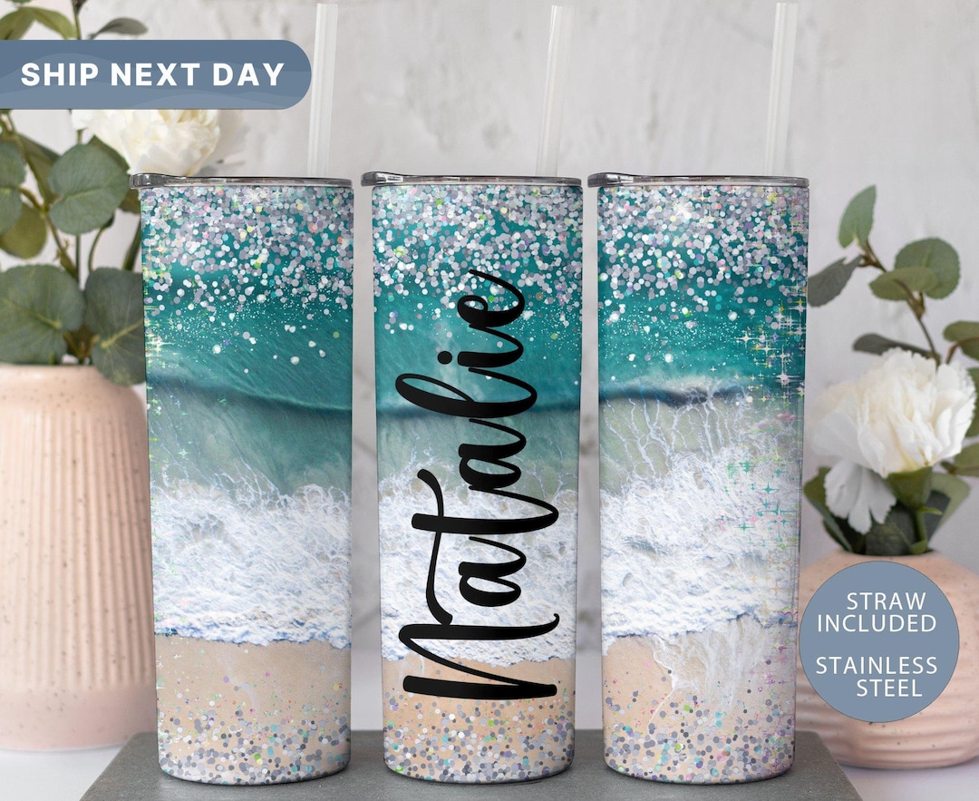 Custom Beach Tumbler for Women, Personalized Glitter Tumbler, Girls ...