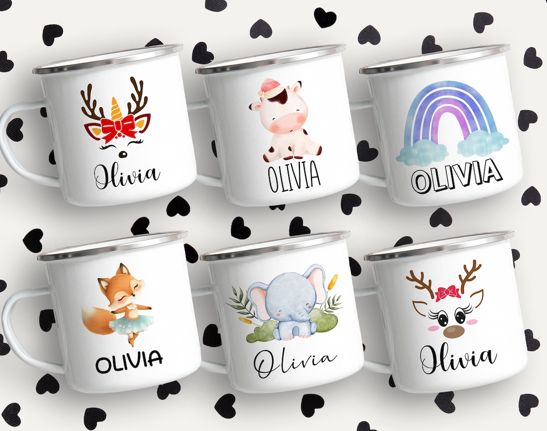 Girl's Children Enamel Mugs, Personalized Kids Mug, Custom Name 11oz ...