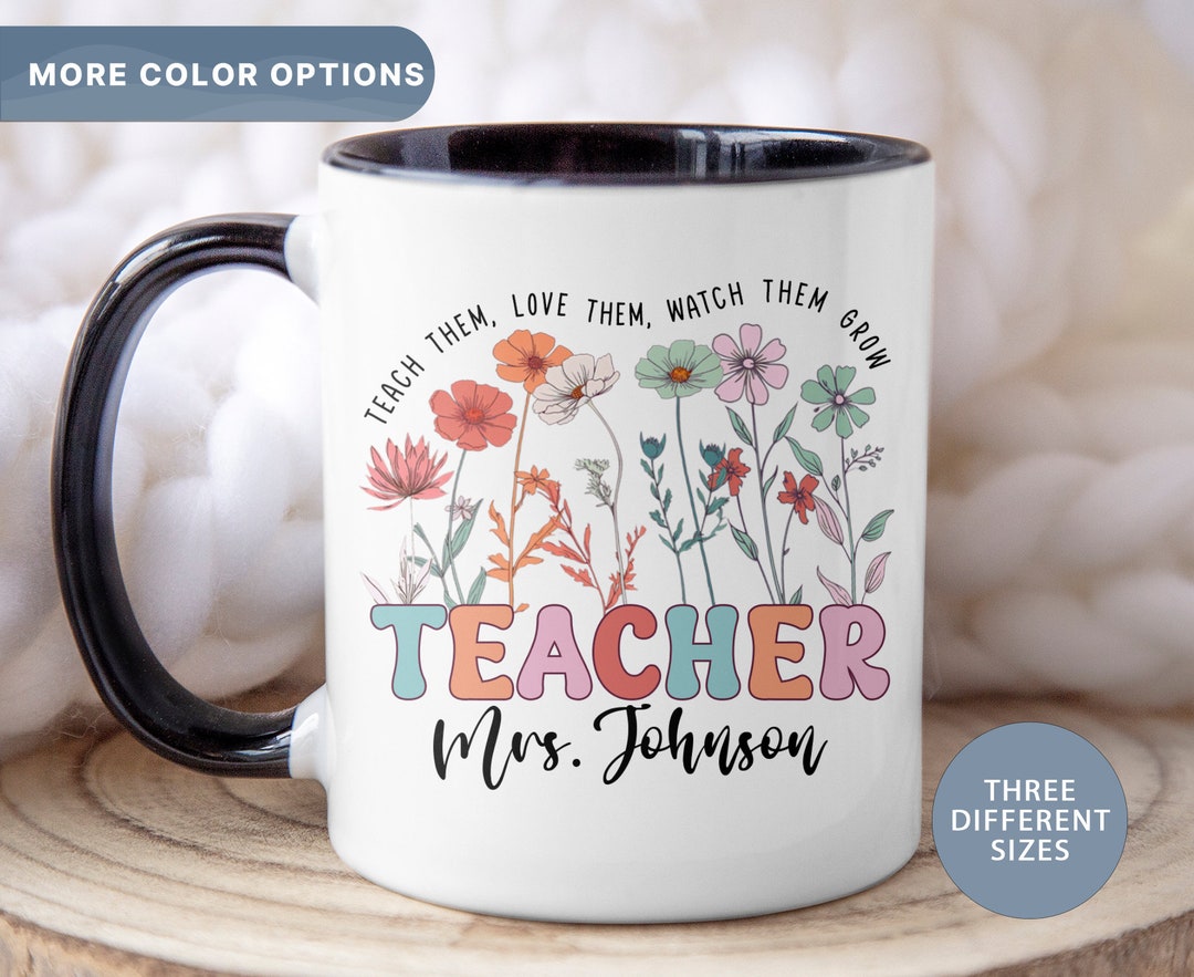 Floral Teacher Mug, Personalized Teacher Mug, Teacher Appreciation ...