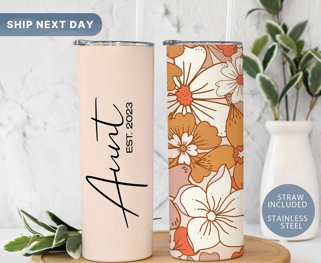 Custom Aunt Tumblers, Cup Gift for New Aunt, Auntie Announcement Gift ...