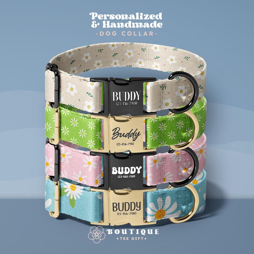 Personalized Dog Collar, Handmade Pet Accessory, Custom Dog Tag Collar ...