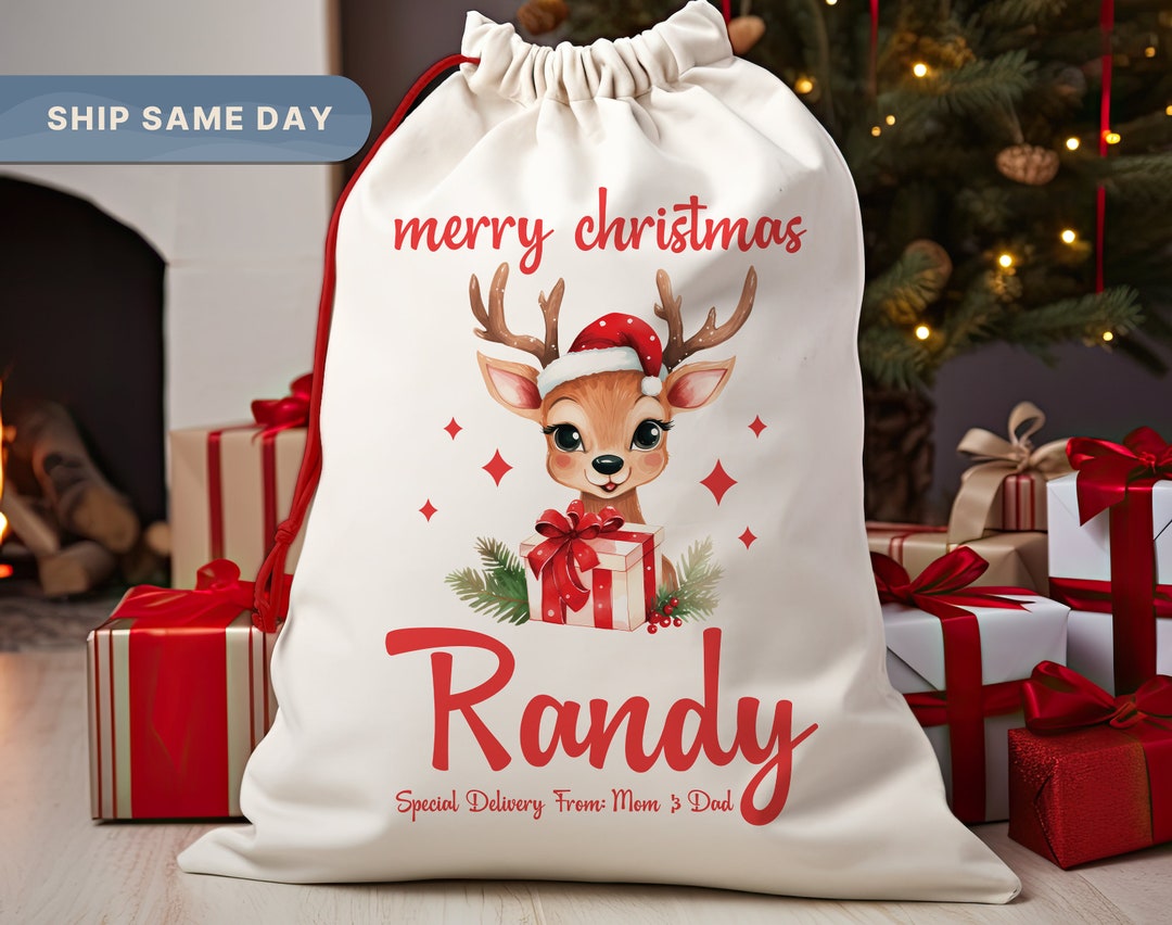 Santa's Personalized Sack for Kids, Reindeer Gift Bag, Christmas Sack ...