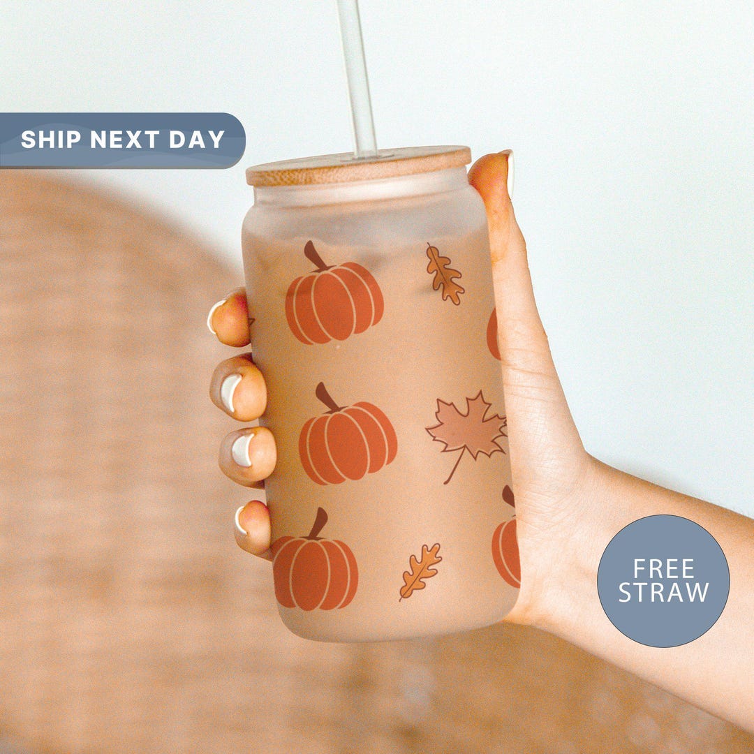 Fall Vibes Thanksgiving Libbey Cup, Pumpkins Coffee Glass Cup With ...