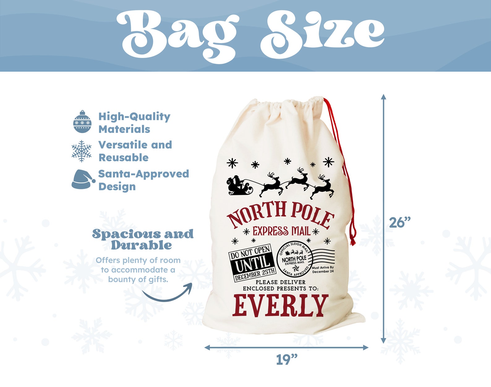 North Pole Santa Sack, Presents Bag, Christmas Gift Sack, Personalized ...