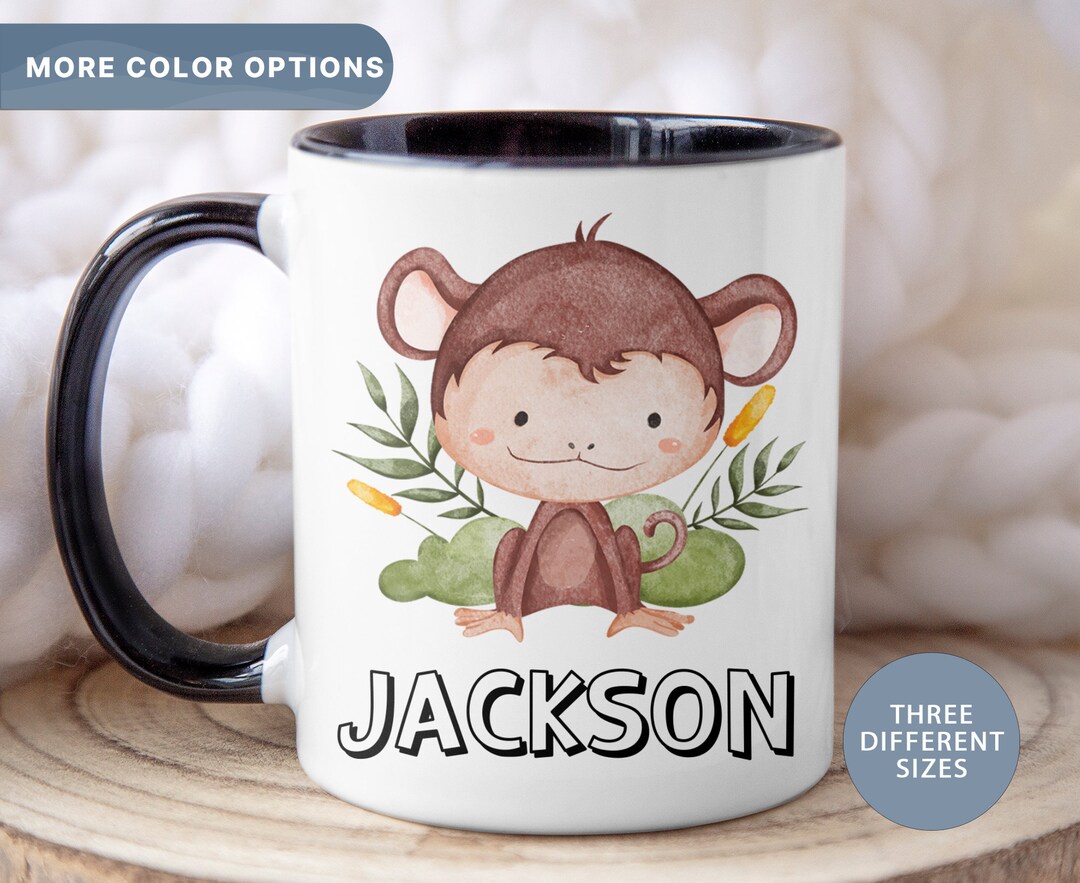 Personalized Kids Mug, Custom Monkey Child Cup, Graphic Coffee Mugs for ...