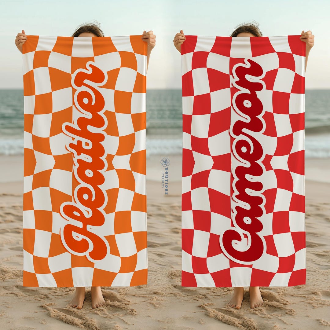 Retro Beach Towel, Custom Beach Towel, Personalized Beach Towel ...