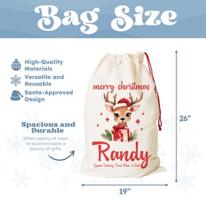 Santa's Personalized Sack for Kids, Reindeer Gift Bag, Christmas Sack ...