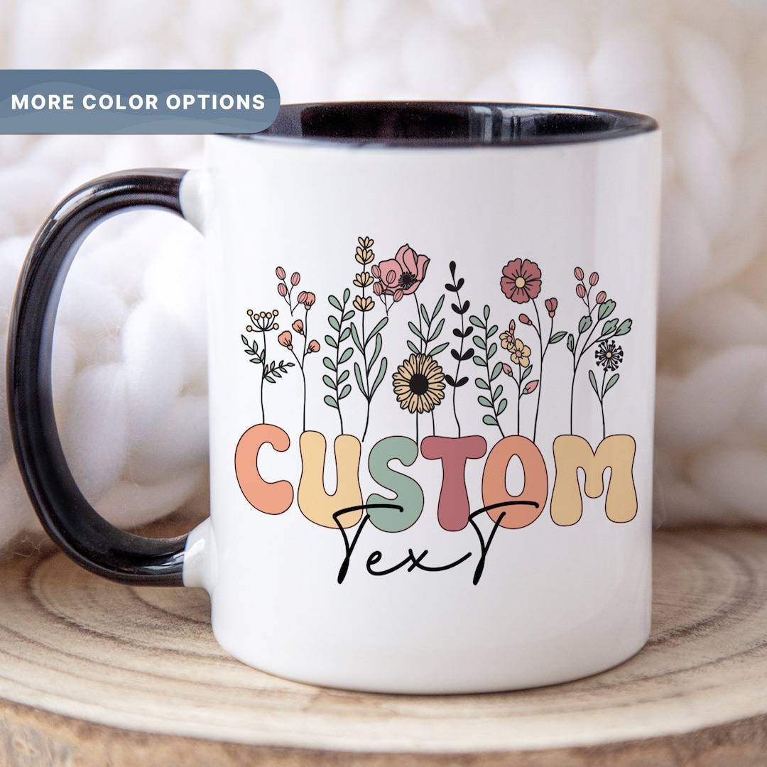 Custom Text 11oz Ceramic Mug, Personalized Floral Coffee Mug for Women ...