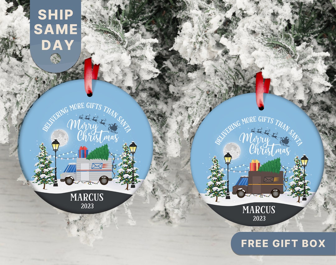 Mail Truck Christmas Ornament, Personalized Delivery Driver Ornament ...