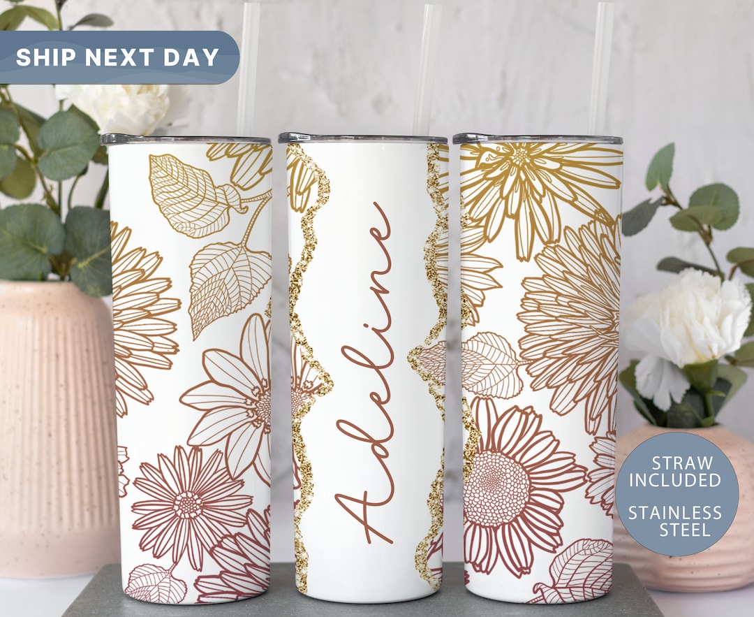 Custom Flower Tumbler, Personalized Floral Tumbler for Women, Sunflower ...