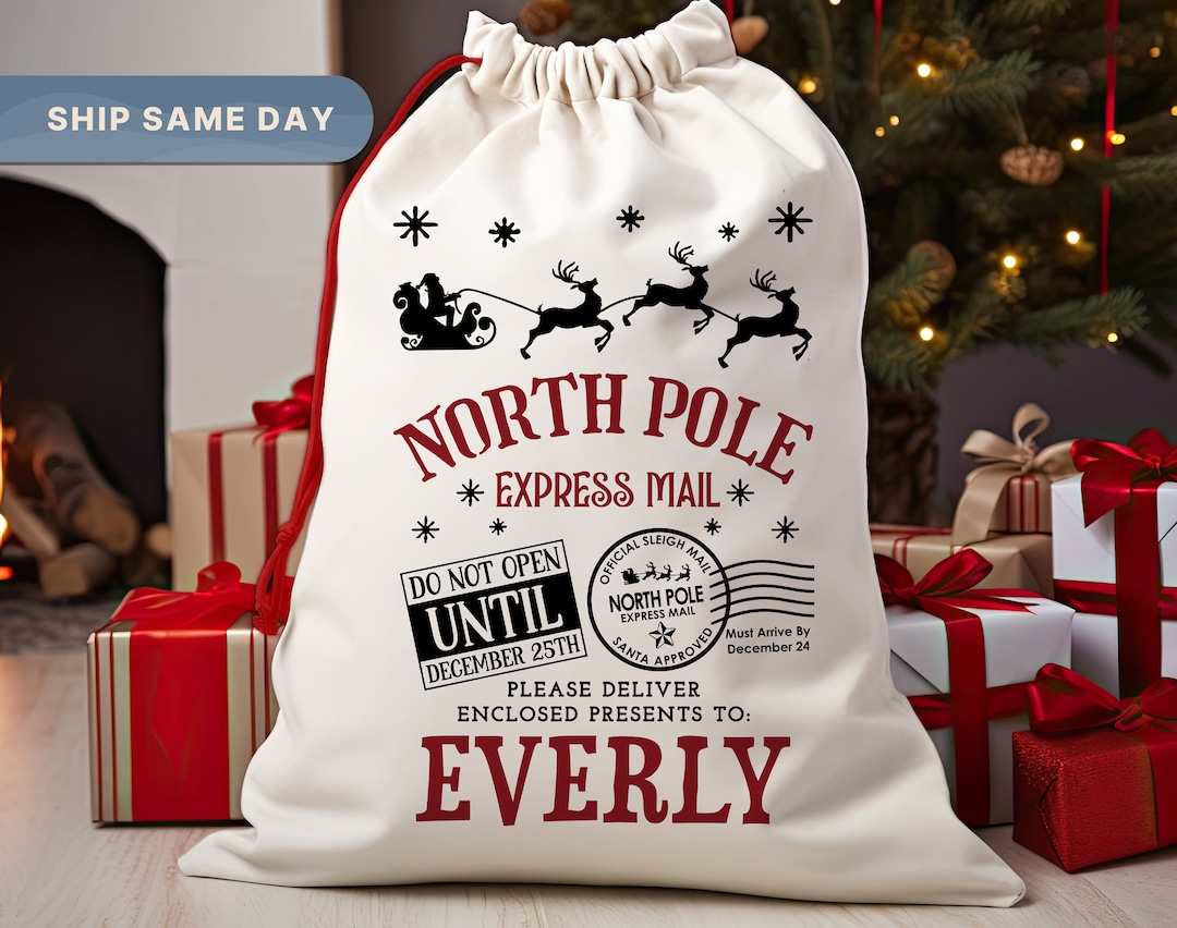 North Pole Santa Sack, Presents Bag, Christmas Gift Sack, Personalized ...