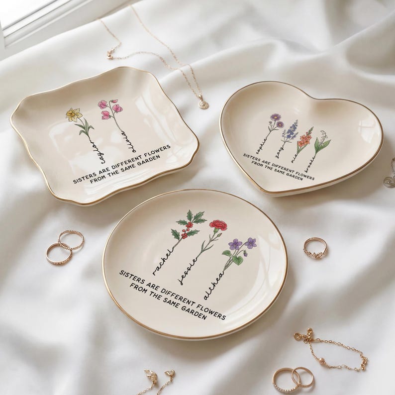 Sister Gift Jewelry Dish| Personalized Flower Ring Holder | Birthday ...