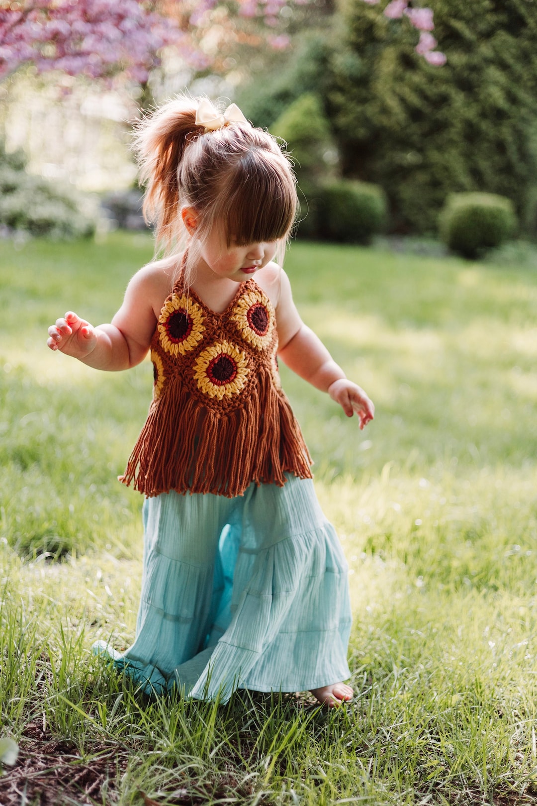 Meridian Sunflower Halter Top for Kids, Groovy Birthday Crochet Top ...