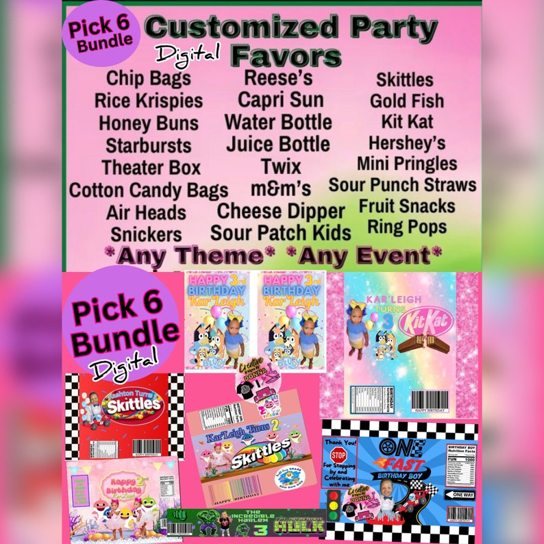 Digital Files Customized Party Bundle Customized Treats - Etsy