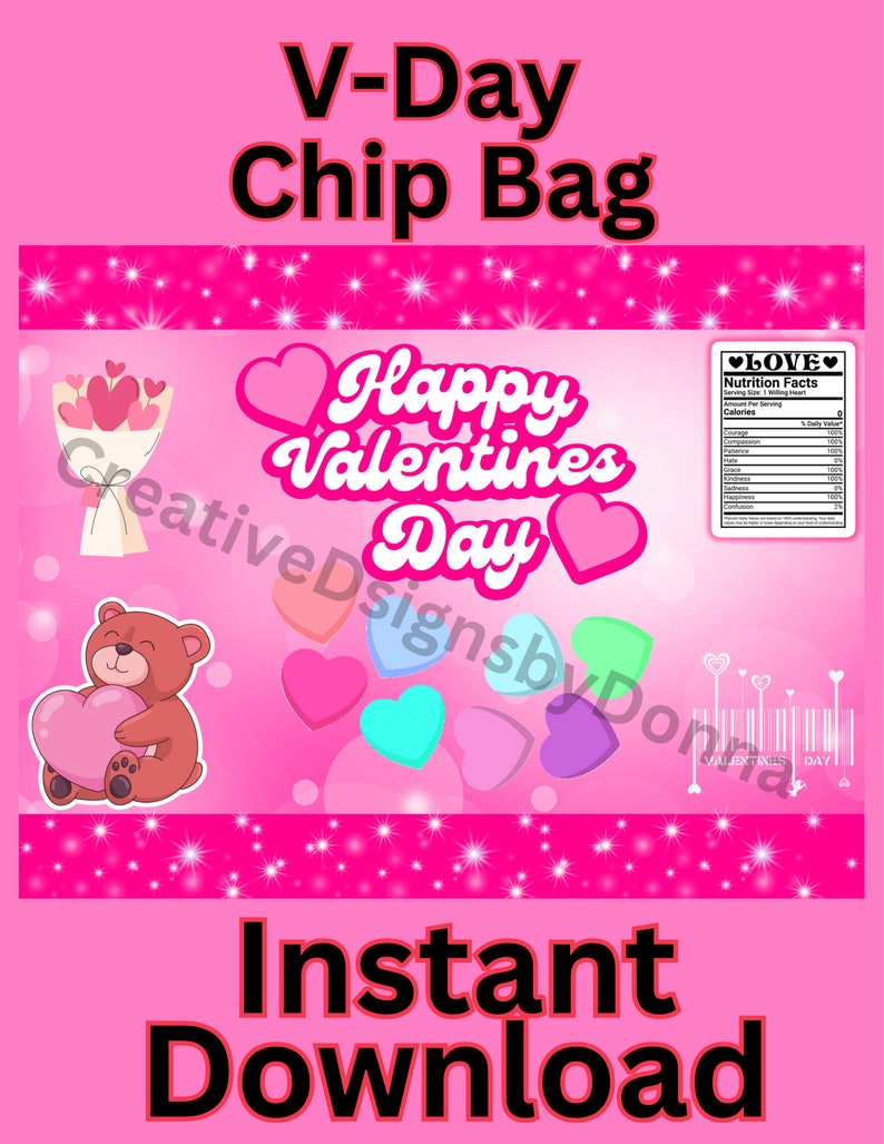 Valentines Day Chip Bag, Printable Digital Favor, Valentines Chip Bag ...