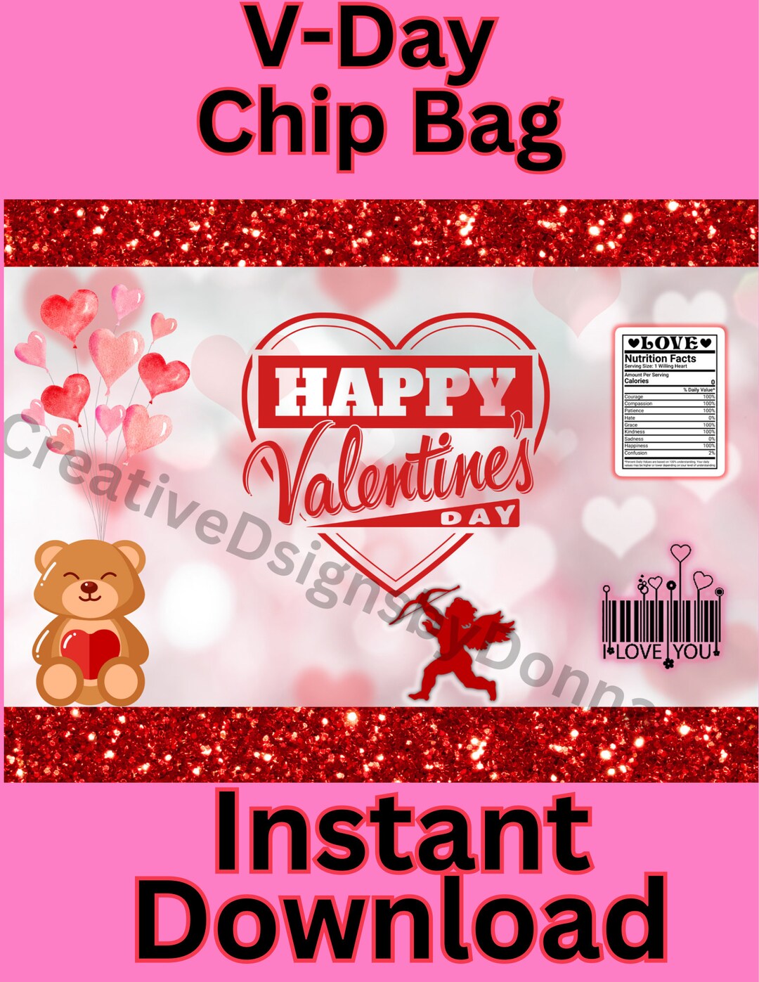 Valentine’s Day Chip Bag, Printable Digital Favor, Valentine’s Chip Bag ...