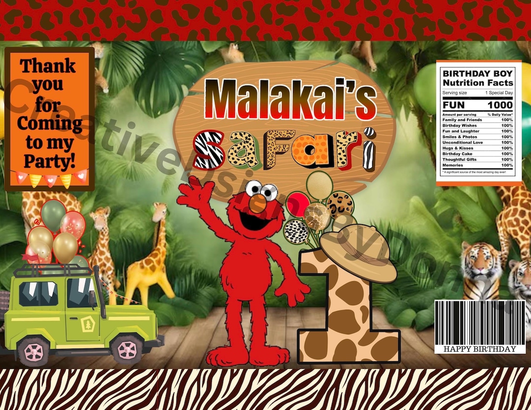 Elmo Safari Theme Birthday Customized Chip Bag Digital Template Custom ...