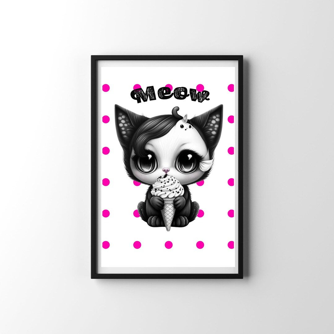 Emo Kitty Wall Art | Room Decor Aesthetic, Teen Room Decor, Gothic Home ...
