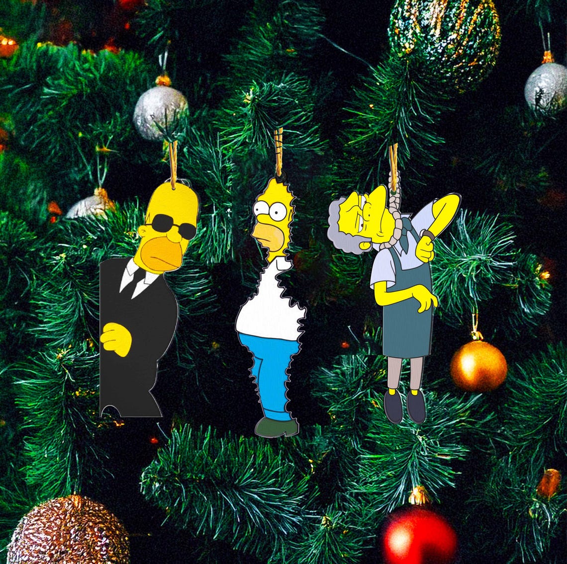 Homer Simpson Christmas Ornament Set | 3x Pack | Double Sided Ornament ...