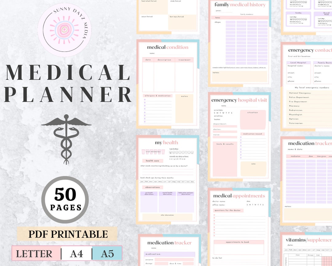 Medical Planner, Medical Binder, Blood Pressure Log, Medicine Tracker ...