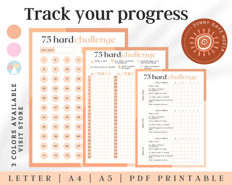 75 Hard Challenge Printable, 75 Hard, Weight Loss Journal, 75 Hard ...