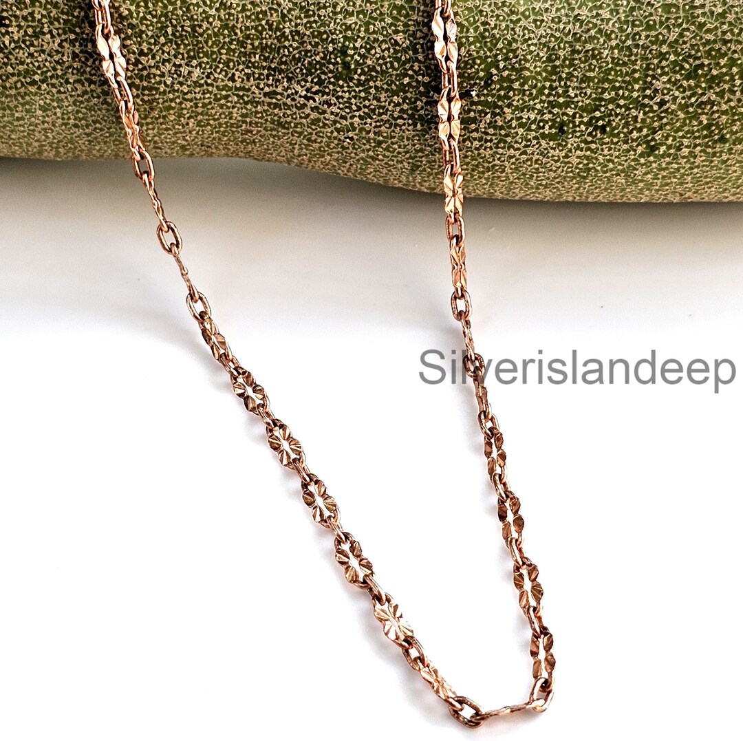 Solid Pure Copper Chain Flower Necklace, Charm Copper Chain, Red Copper ...