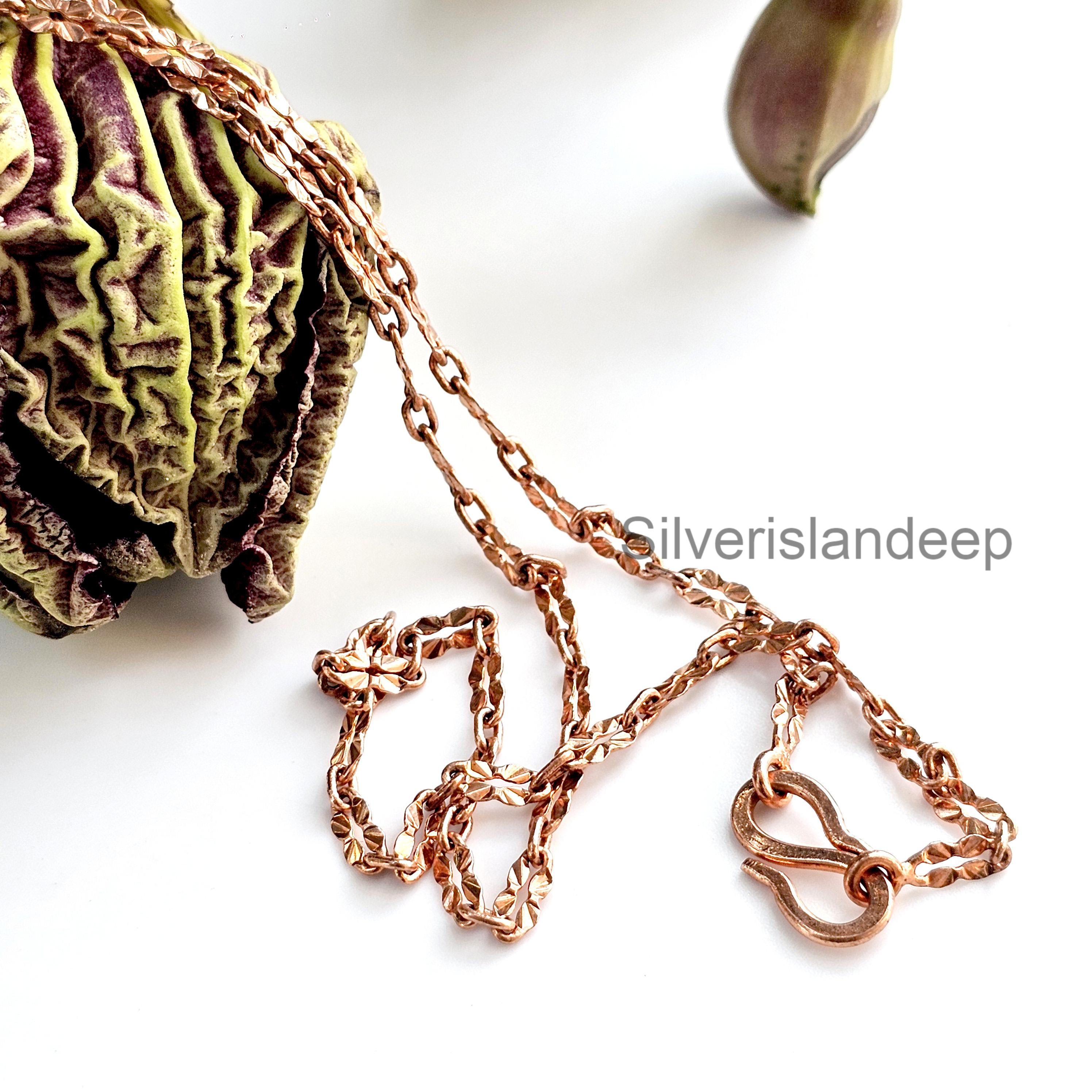 Solid Pure Copper Chain Flower Necklace, Charm Copper Chain, Red Copper ...
