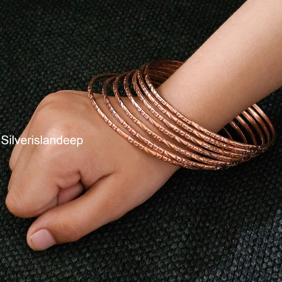 Pure Copper Unique Bangle, Set of 7 Solid Copper Bangle, Set of 7 Pcs ...