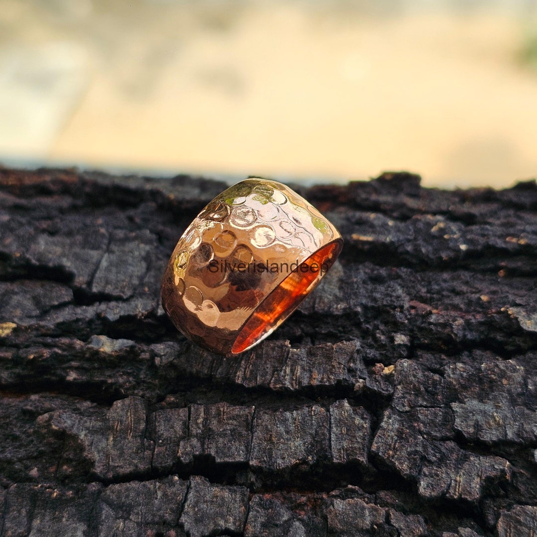 Pure Copper Ring, Copper Band Ring, Hammered Ring, Thick Wide Band Ring ...
