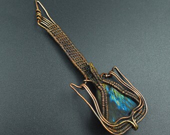 Labradorite Copper Pendant Wire Wrapped Guitar Pendant - Etsy