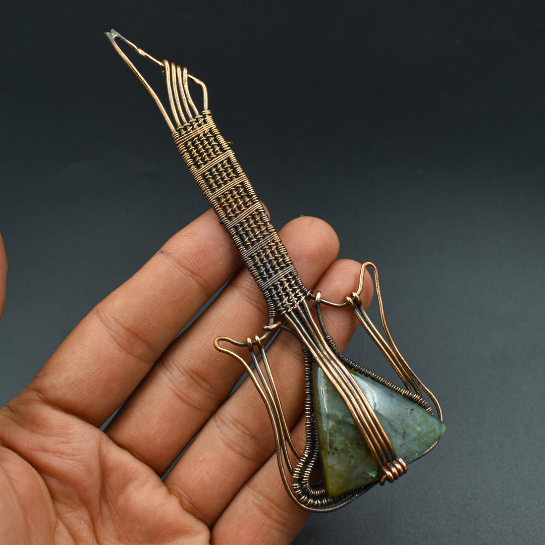 Labradorite Copper Pendant Wire Wrapped Guitar Pendant - Etsy