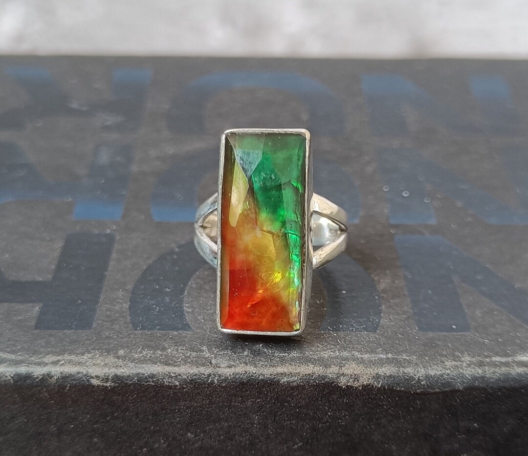 Rainbow Ammolite Ring, Natural Ammolite , 925 Silver Ring, New Year's ...